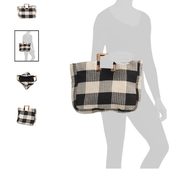 Twig & Arrow | Bags | Twig Arrow Wooden Handle Jacquard Gingham Tote ...